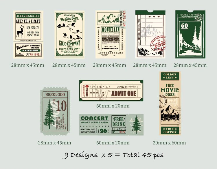 45 pcs Set Vellum Tickets Stickers Botanical Travel Vintage | Etsy