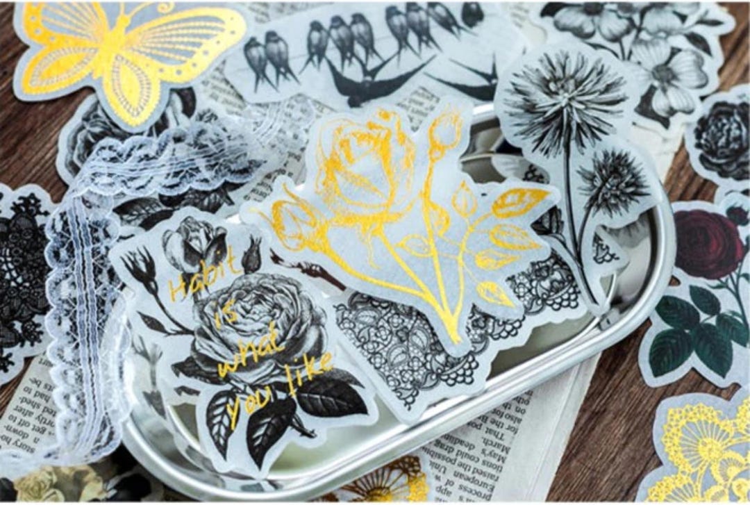 Vellum Sticker, Botanical Sticker, Garden Sticker, Golden Sticker ...