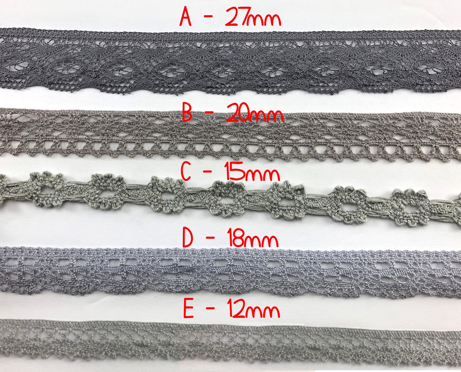 Gray Crochet Lace Ribbon Gray Lace Trim Cotton by the yard | Etsy