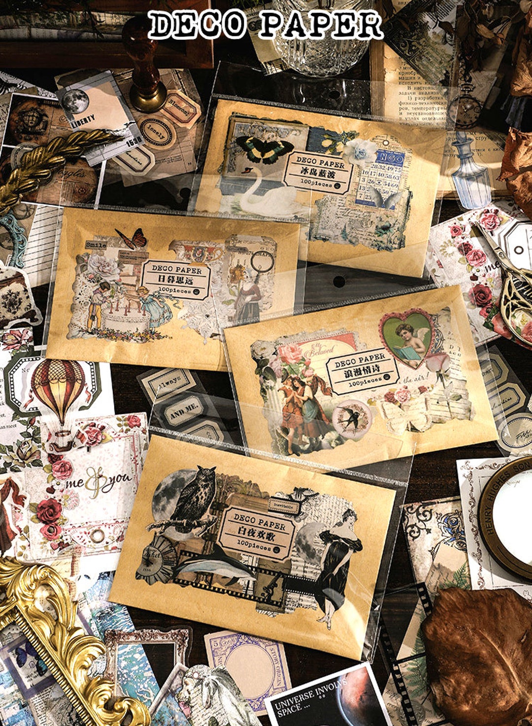 Antique Ephemera Stickers: Vellum & Paper Scrapbooking Set - Etsy