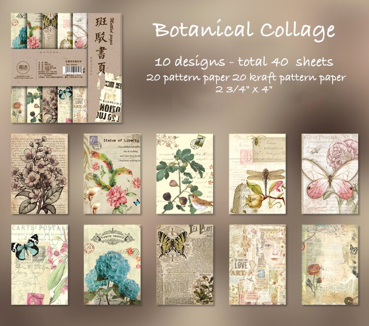 Background Pattern Paper Sheets Vintage Butterfly Collage - Etsy