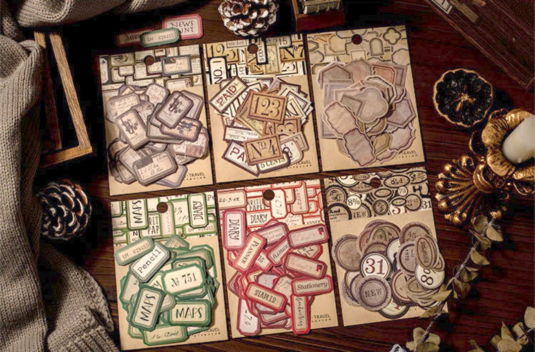 60 Pcs Retro Label Sticker, Vintage Label Sticker, Shabby Chic Label ...