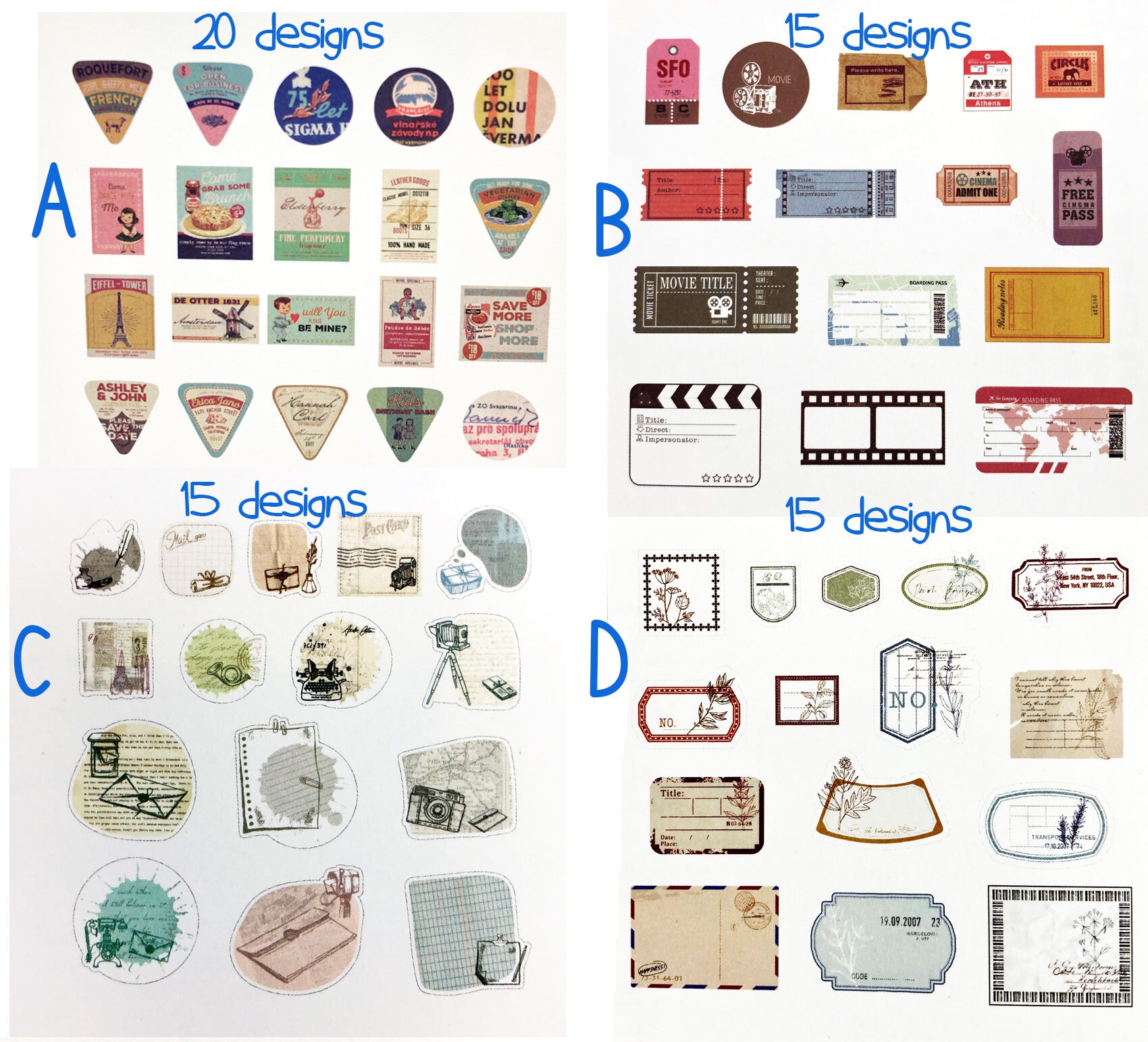 Movie Ticket Sticker Vellum Sticker Notes Sticker Numbers - Etsy