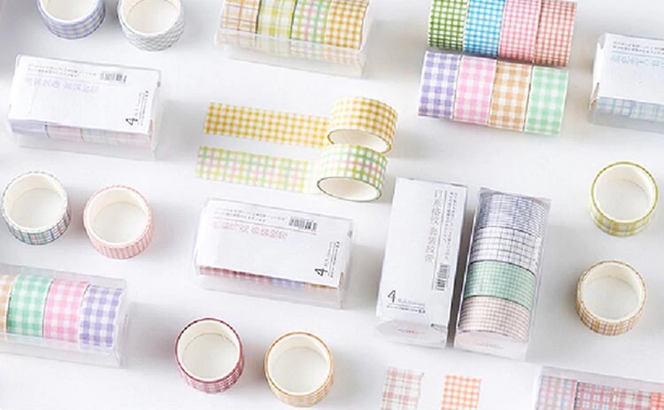 Washi Tape Set Plaid Grid Washi Set of 4 Rolls Blue Pink - Etsy