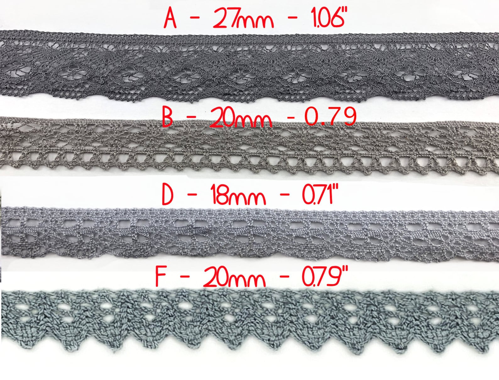 Gray Crochet Lace Ribbon Gray Lace Trim Cotton by the Yard - Etsy