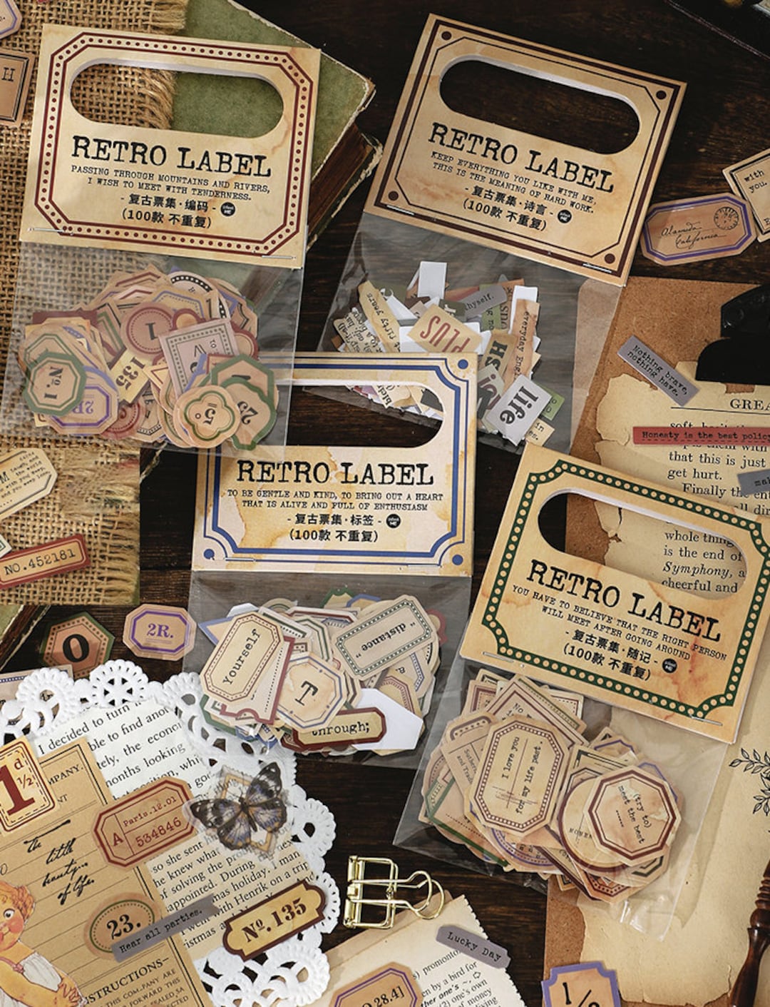 100 Pcs Retro Label Sticker, Vintage Number Label Sticker, Vintage ...