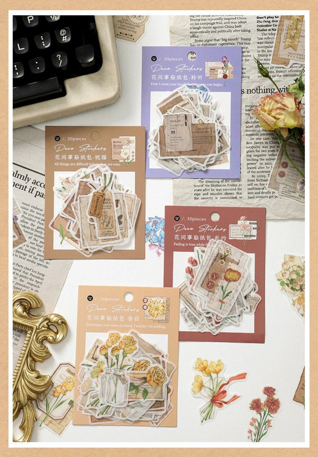 Cluster Collage Vellum Sticker, Vintage Ticket, Flower, Vintage Shabby ...