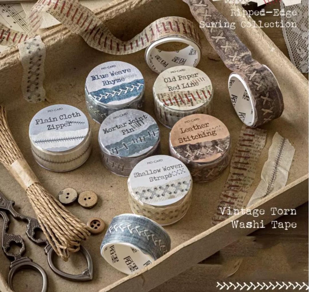 Ripped-edge Sewing Series Washi Tape: Cross and Running Stitch, Zipper ...