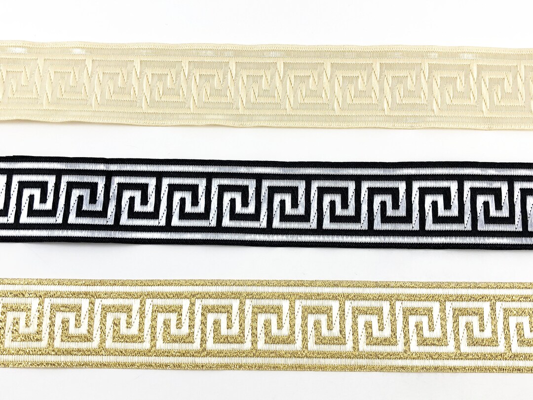 Boho Embroidered Jacquard Ribbon: Greek Roman Pattern, 1 1/4 ...
