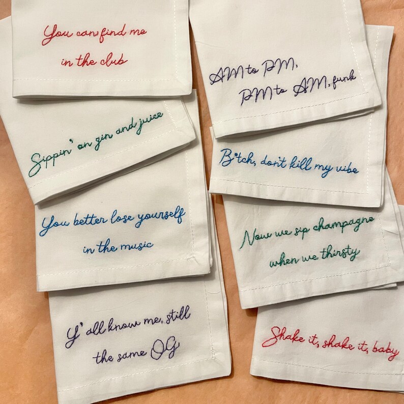 Custom Hand Embroidered Cloth Napkins 90s Rap Napkins Funny - Etsy