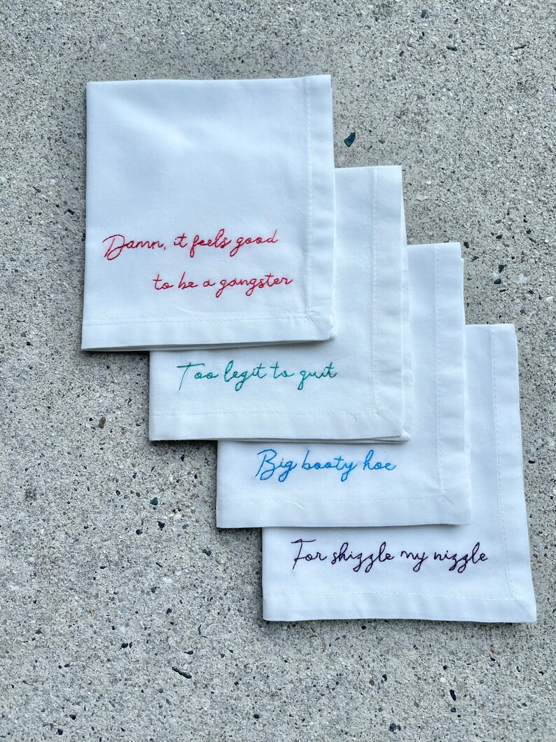 Custom Hand Embroidered Cloth Napkins 90s Rap Napkins Funny - Etsy