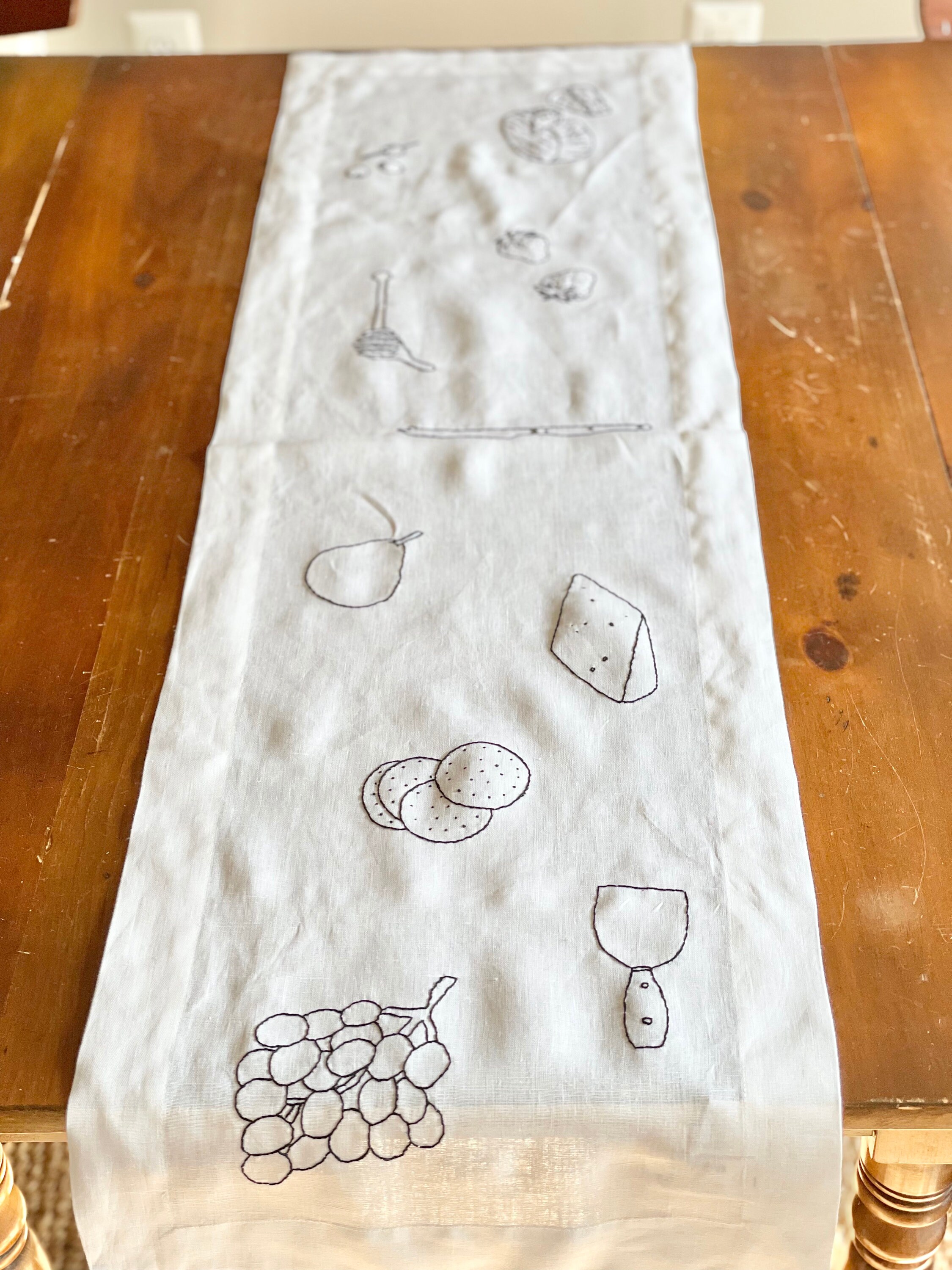 Hand Embroidered Linen Table Runner: Cheese Board Decor - Etsy