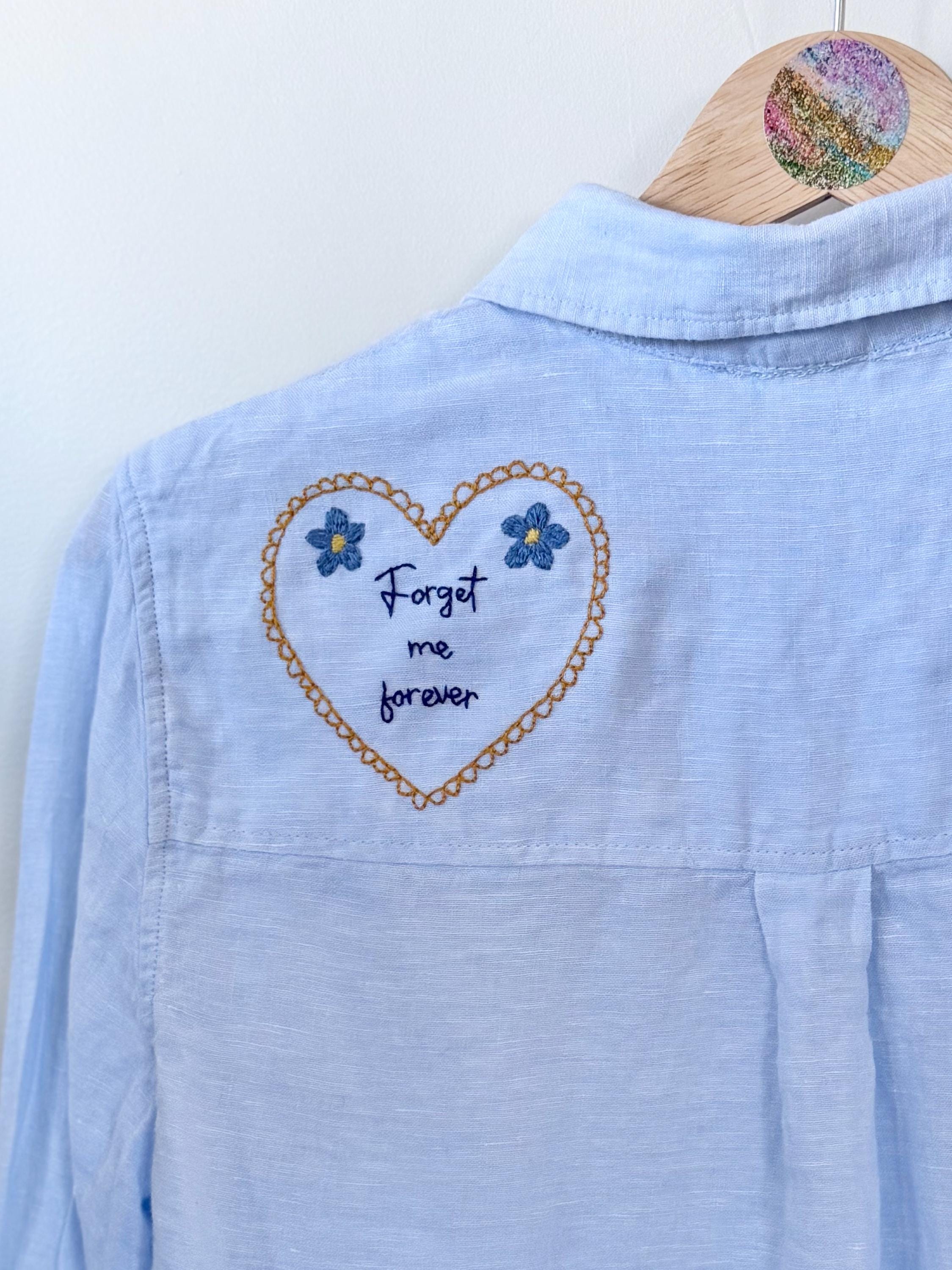 Forget Me Not, Flowers and Hearts, Up-cycled Fashion, Hand Embroidered ...
