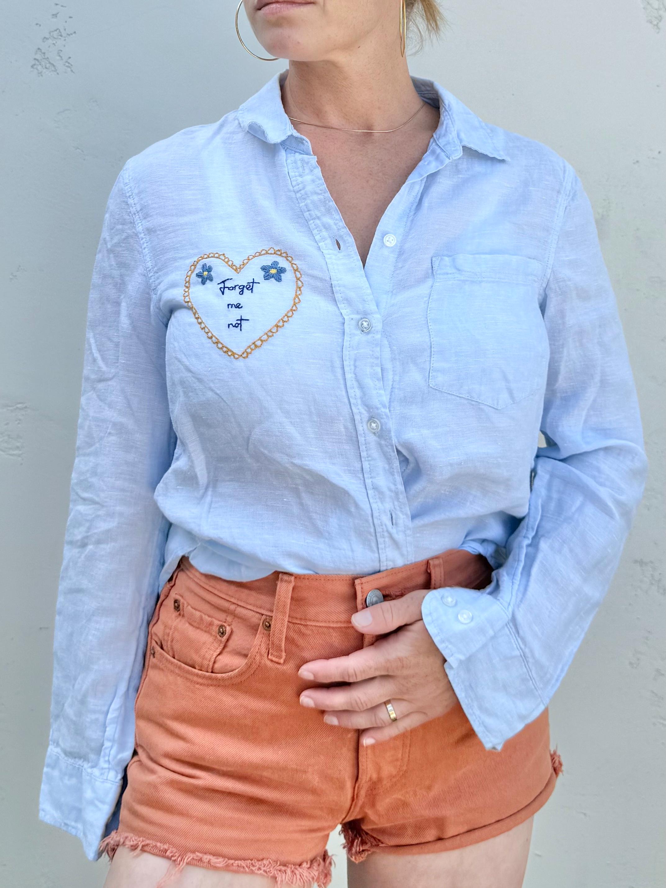 Forget Me Not, Flowers and Hearts, Up-cycled Fashion, Hand Embroidered ...
