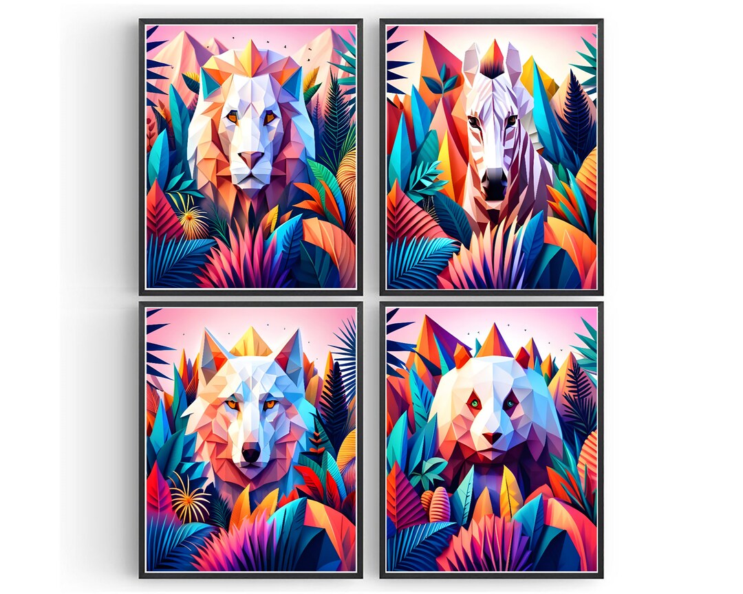 Lion, Zebra, Wolf, Bear Poster Set, Polygon Art, Big Cats, Man Cave Art ...