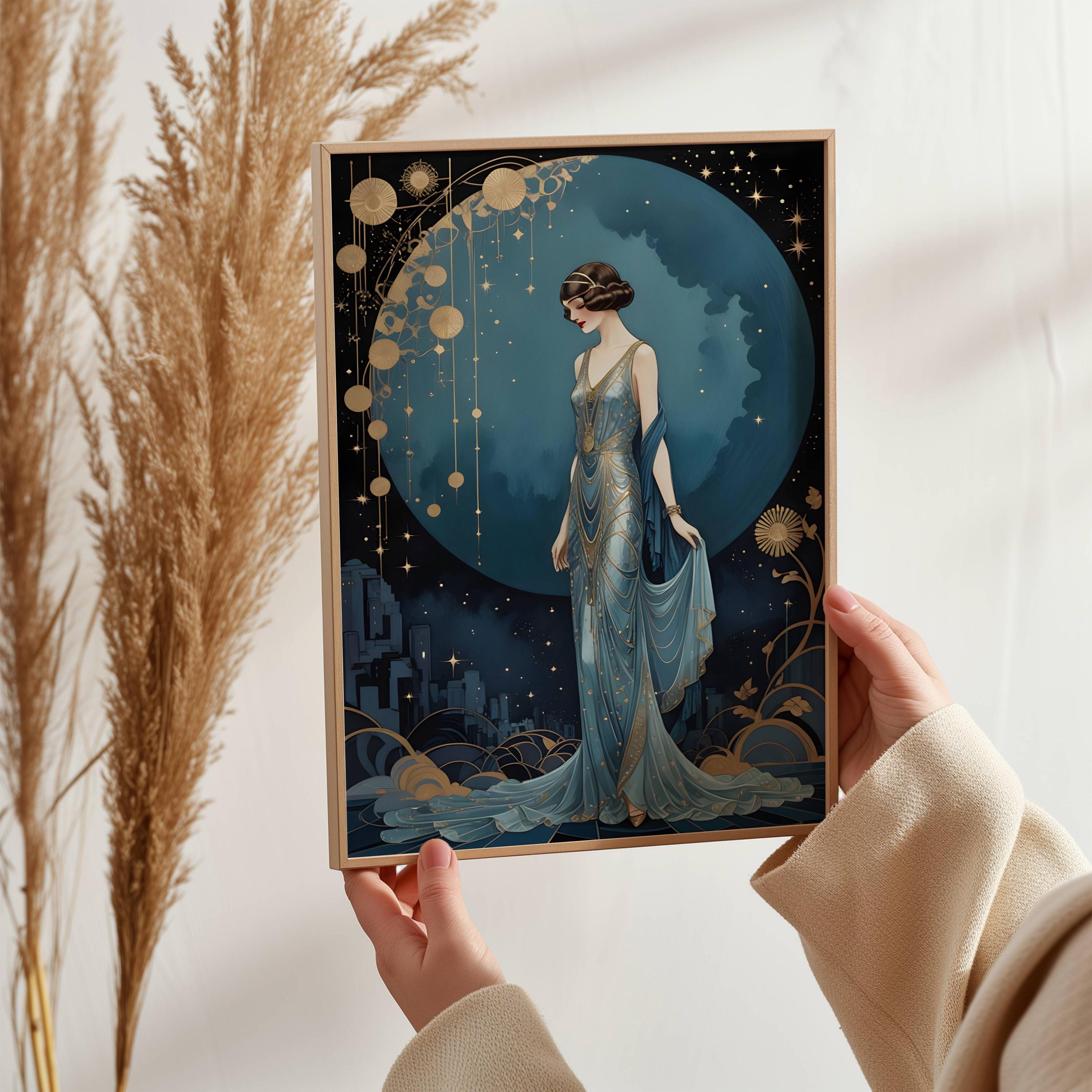 Flapper Girl Art Deco Print: 1920s Moon & Stars Poster - Etsy