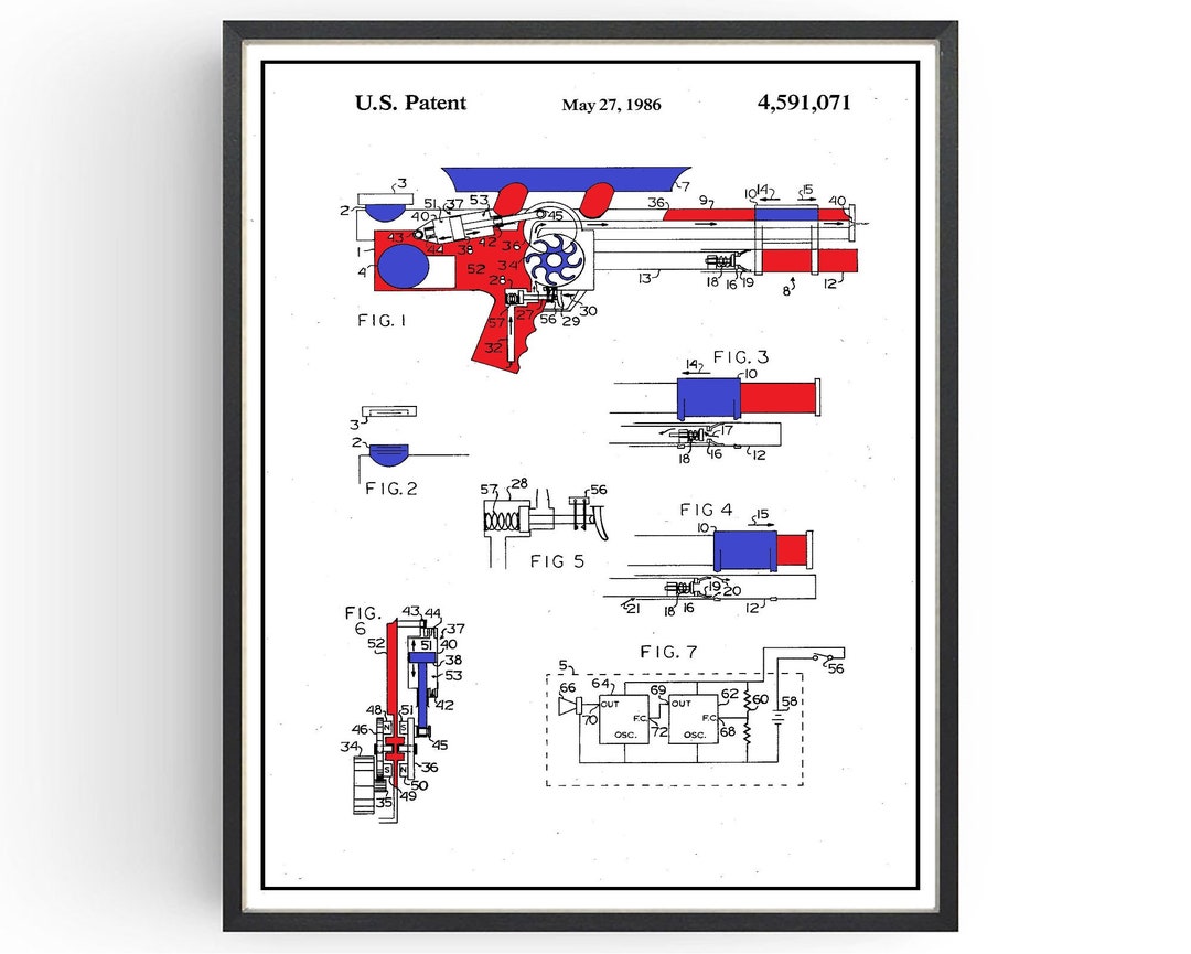 Nerf Gun Patent Print Blueprint Toy Gun Design Blueprint Wall - Etsy