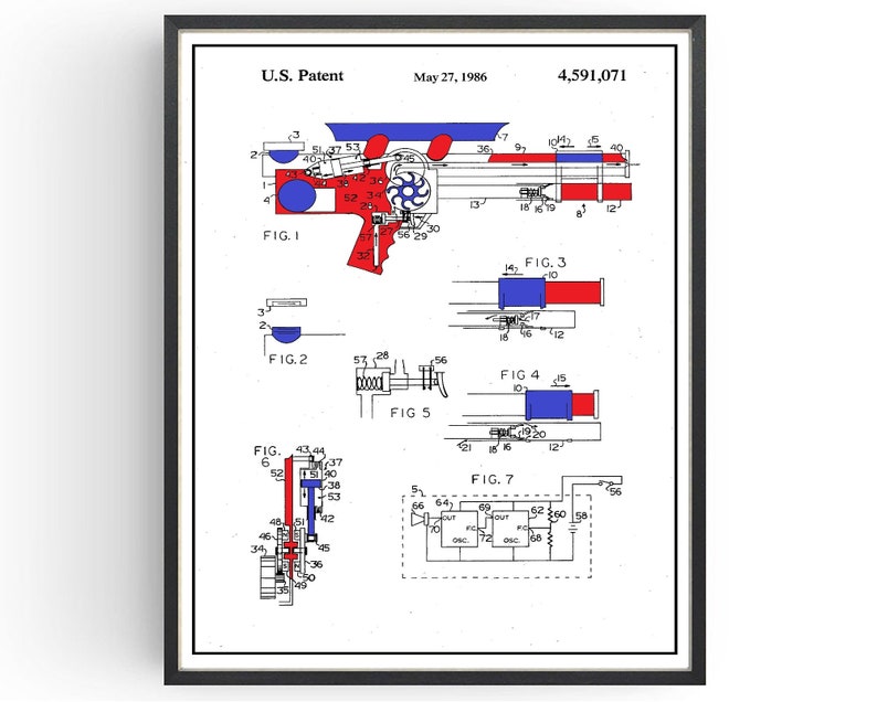 Nerf Gun Patent Print Blueprint Toy Gun Design Blueprint Wall - Etsy