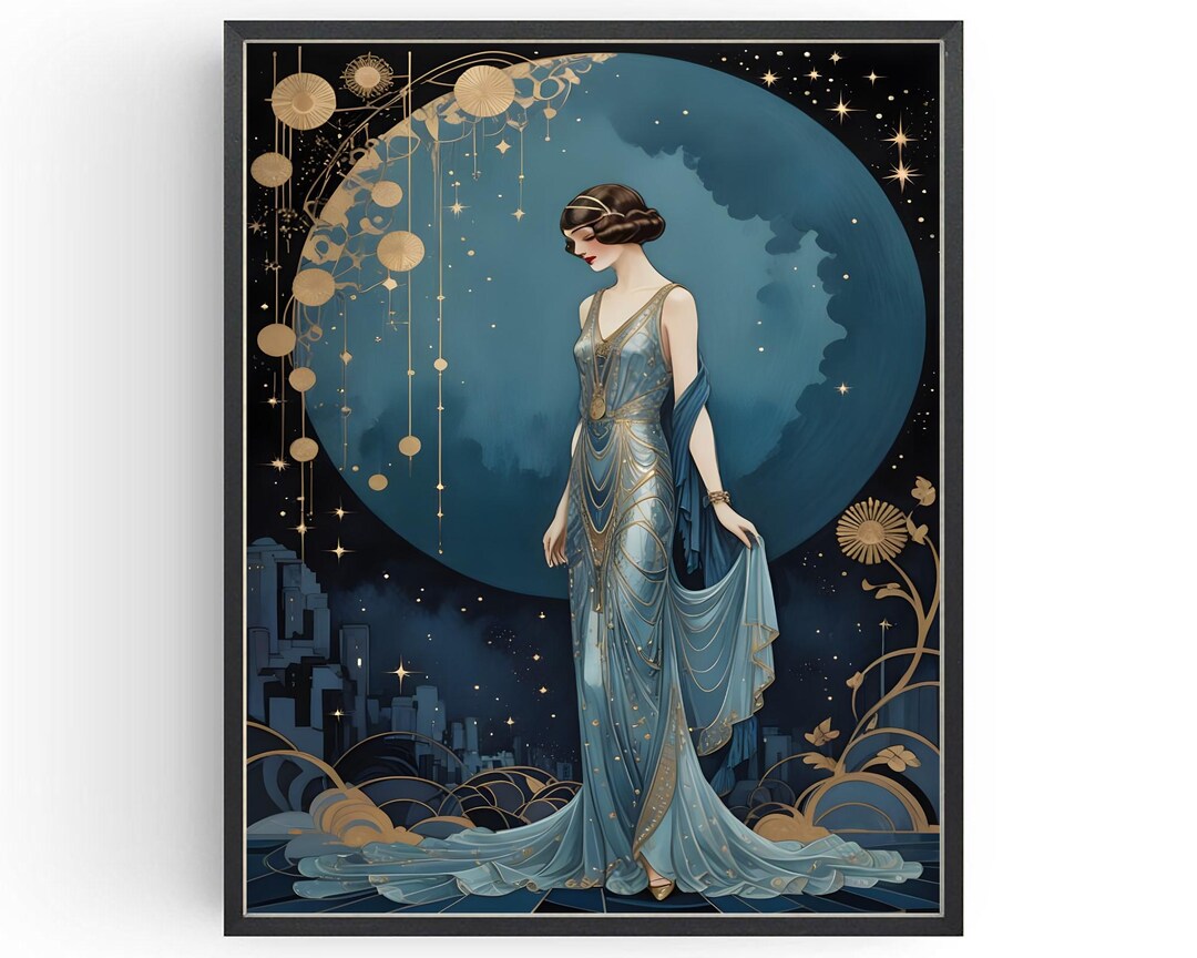 Flapper Girl Art Deco Print: 1920s Moon & Stars Poster - Etsy