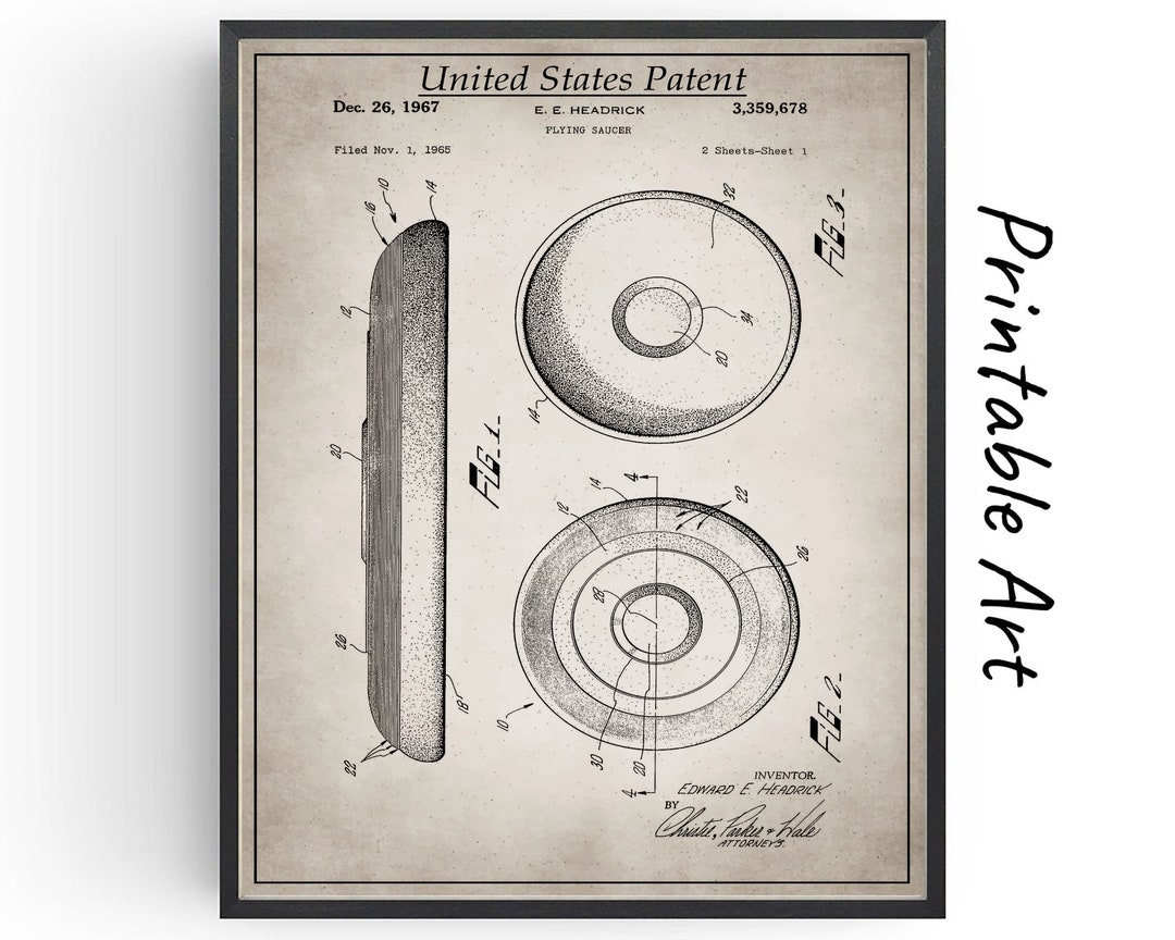 Printable Frisbee Patent Download Prints Flying Saucer Design Blueprint ...