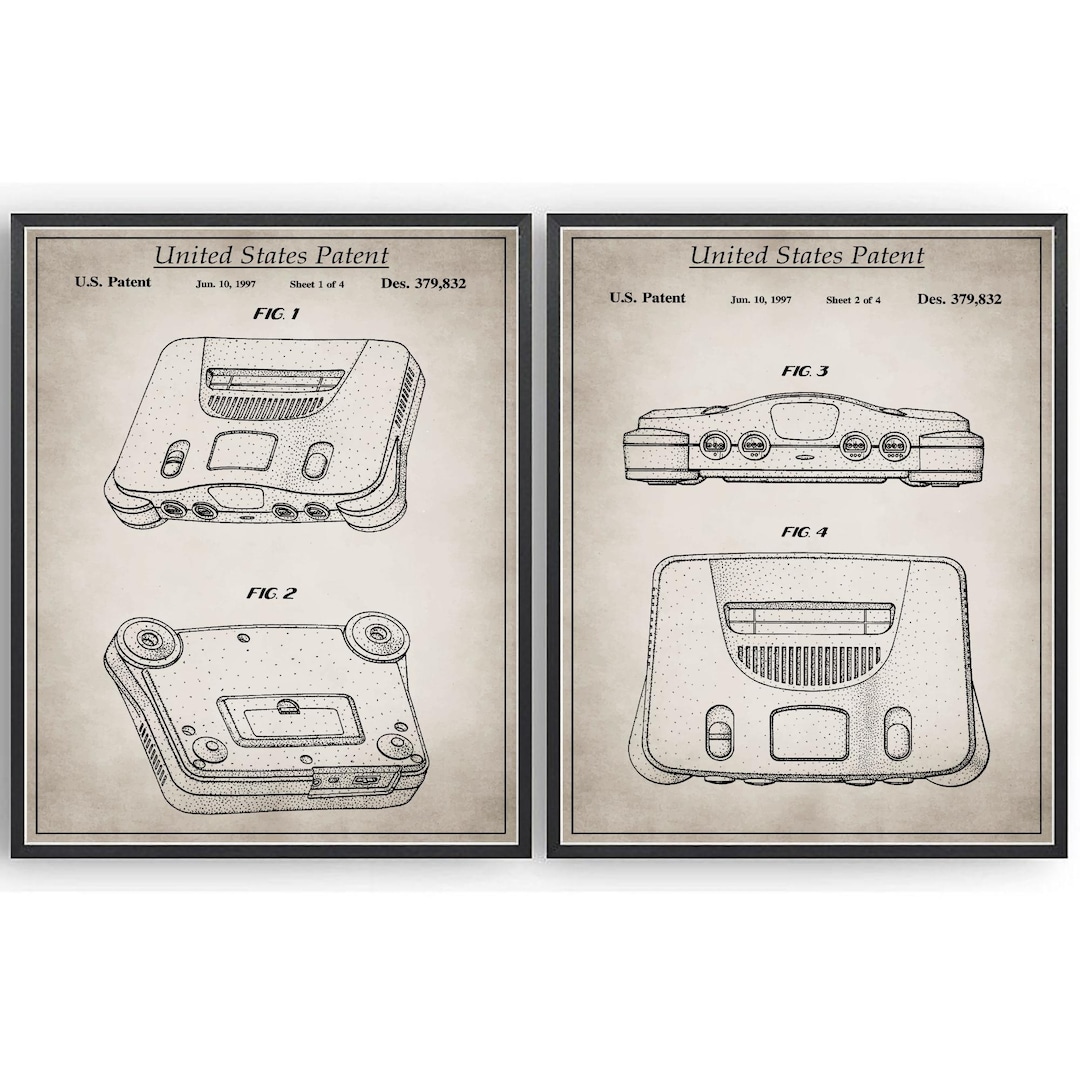 Nintendo 64 Patent N64 Blueprint Console Game Design Bedroom Wall Art ...