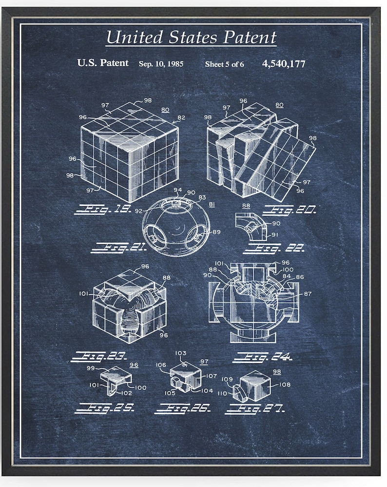 Printable Rubiks Cube Patent Download Prints Puzzle Blueprint Toy ...