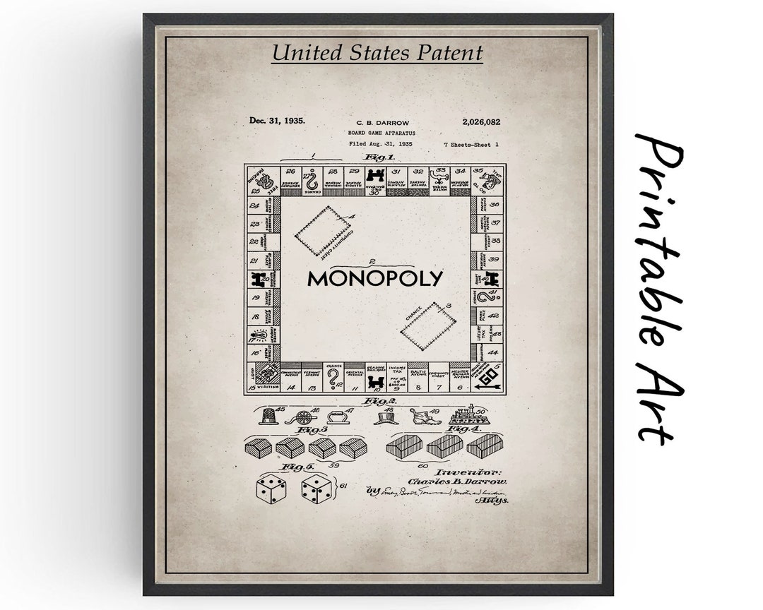 Printable Monopoly Patent Download Prints Board Game Design Blueprint ...