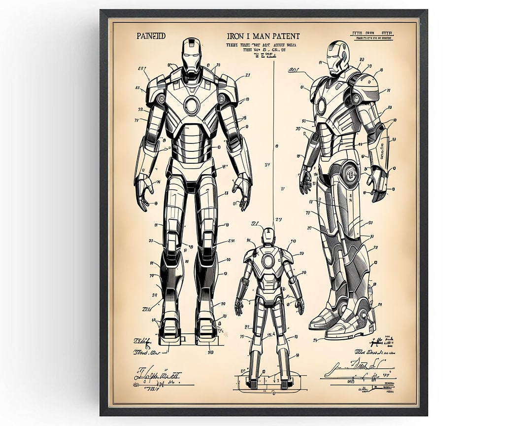 Iron Man Poster Patent Art Blueprint Avengers Movie Poster Wall Art ...