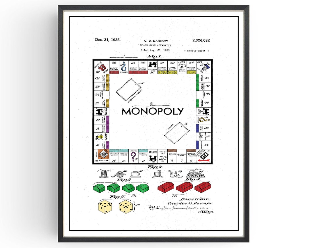 Monopoly Patent Print Blueprint Board Game Design Blueprint - Etsy