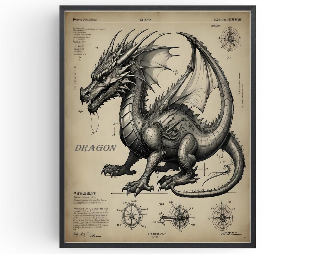Dragon Patent Print: Mythical Monster Blueprint Wall Art - Etsy