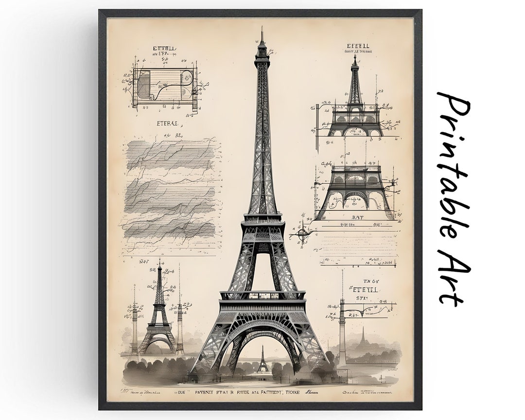 Eiffel Tower Poster Patent Art Blueprint Paris Landmarks Poster Wall ...