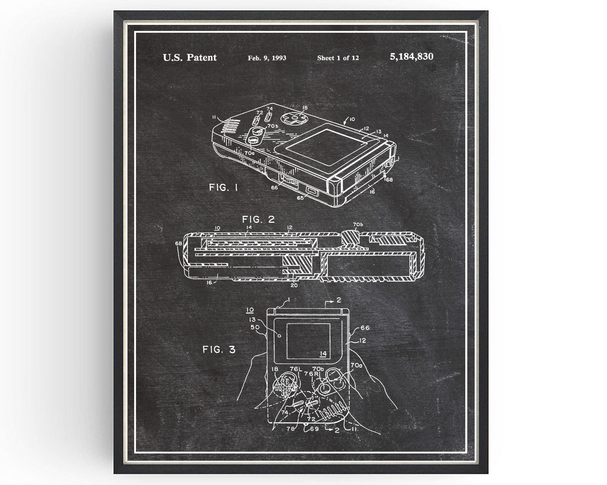 Nintendo Gameboy Patent Blueprint Console Game Design Bedroom Wall Art ...