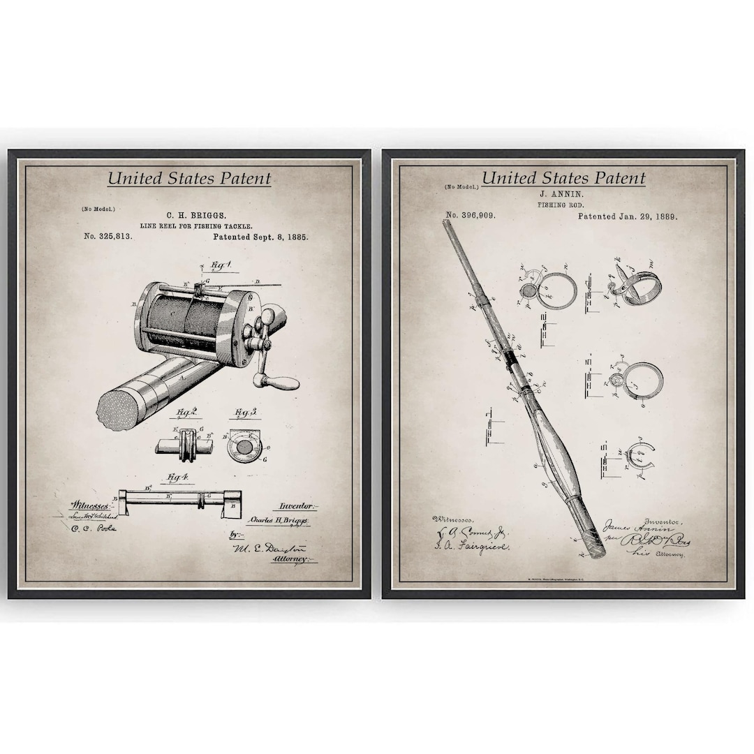 Fishing Rod Patent Blueprint Design Fly Fishing Wall Art Office Poster ...