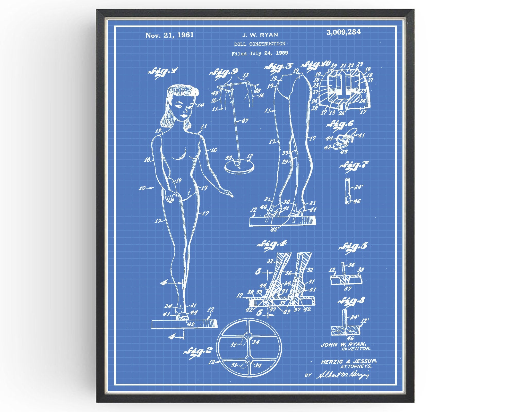 Barbie Doll Patent Print Blueprint Toy Doll Design Blueprint | Etsy