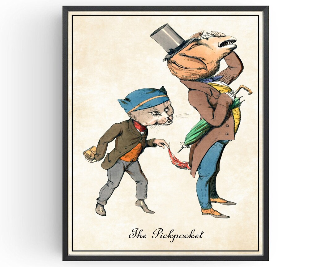 Cat and Goat Pickpocket Poster: Vintage Animal Steampunk Wall Art - Etsy UK