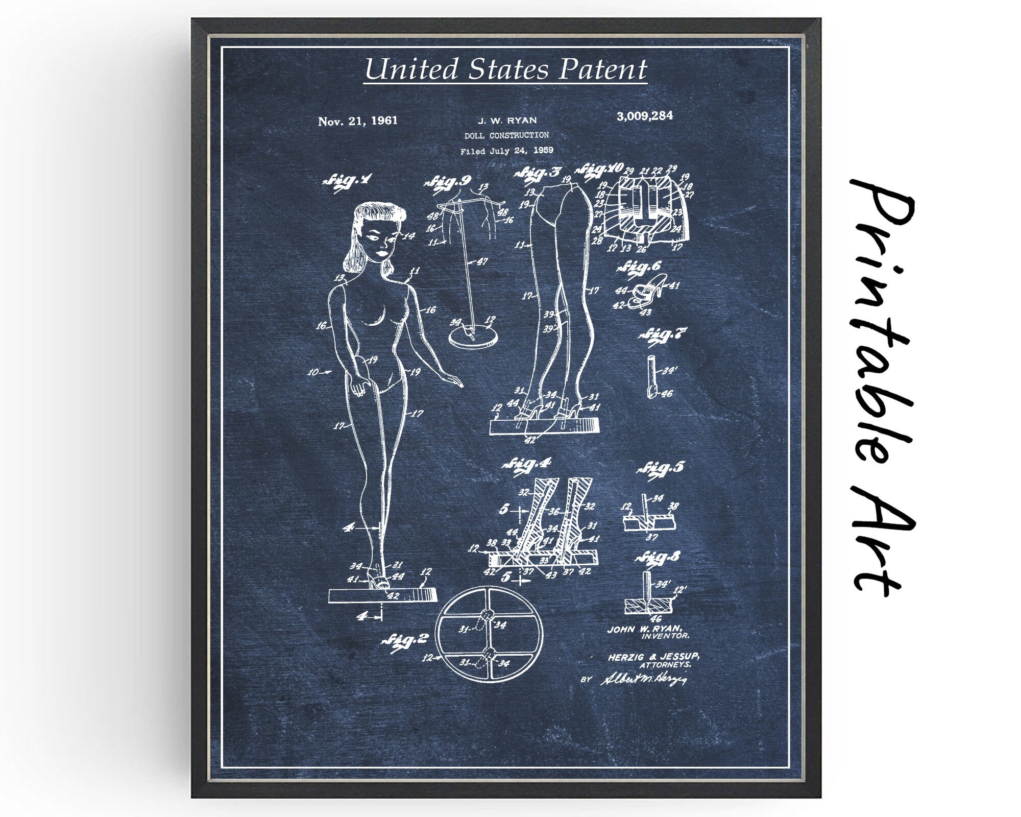 Printable Barbie Doll Patent Download Prints Toy Blueprint Design Wall ...