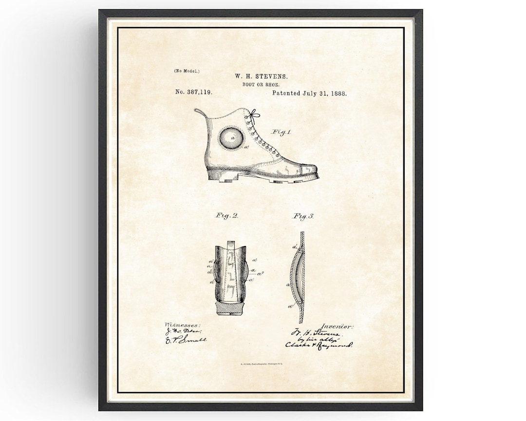 Shoe Patent Blueprint Boot Design Print Gifts for Her Fashion Art ...