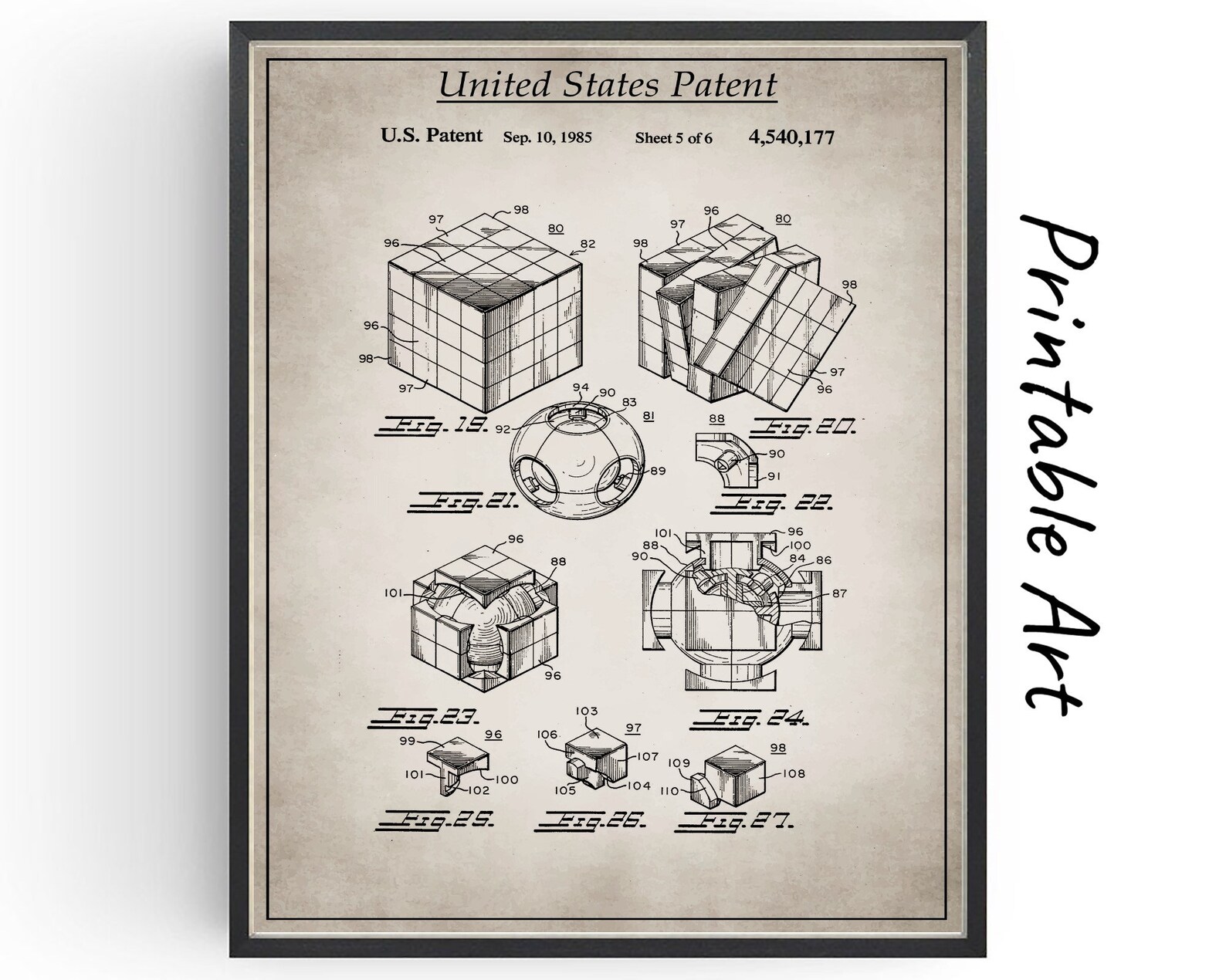 Printable Rubiks Cube Patent Download Prints Puzzle Blueprint Toy ...