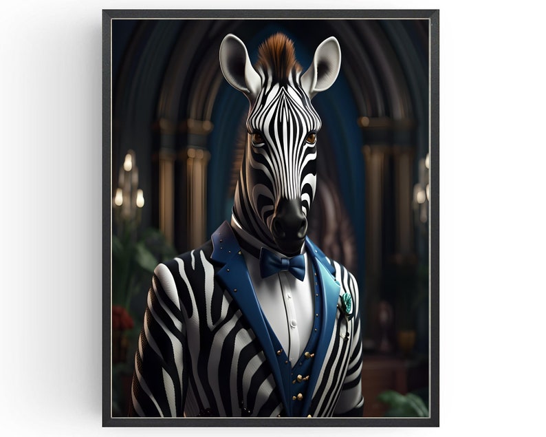 Zebra in a Suit Poster, Animals Wearing Clothes, Man Cave Art, Fun ...