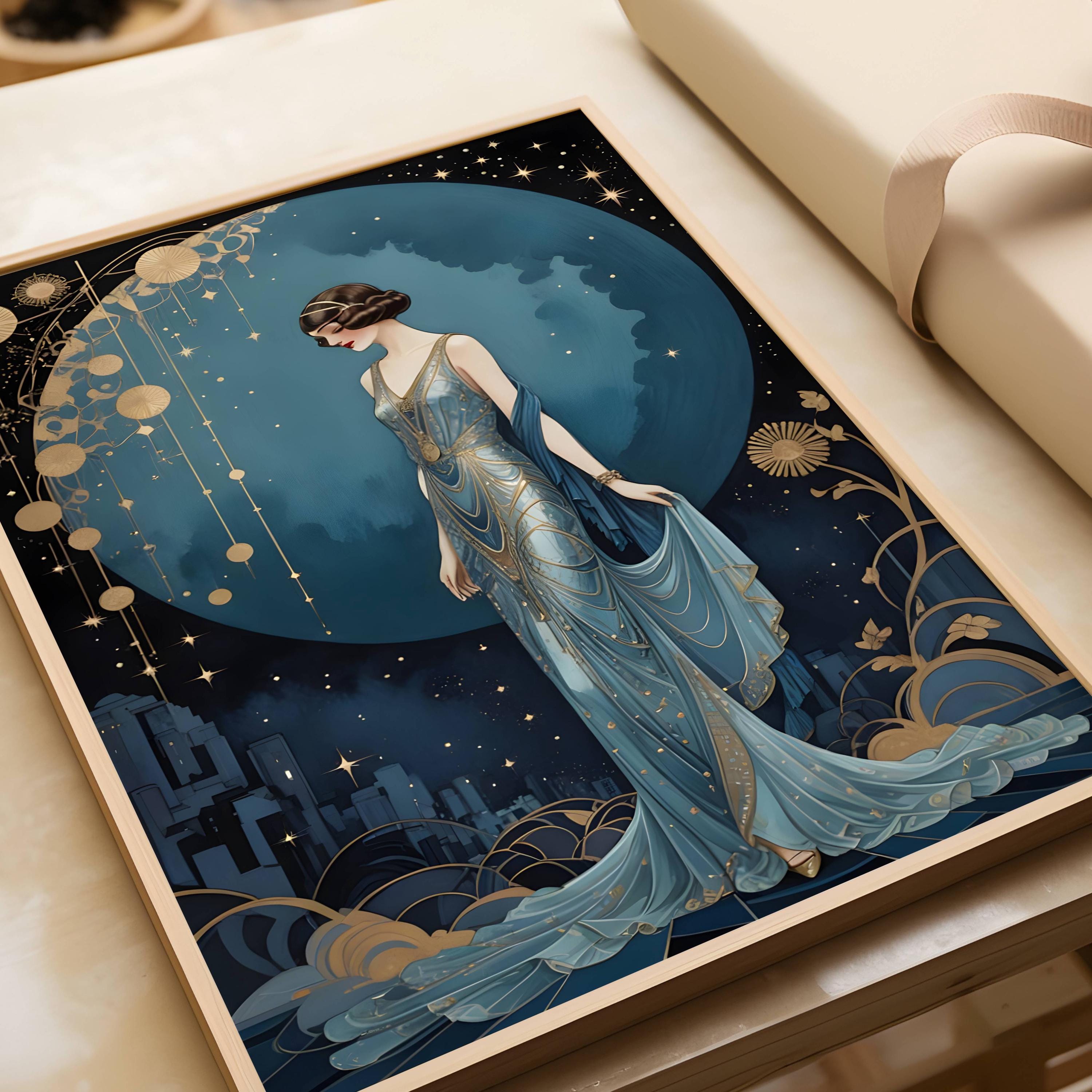 Flapper Girl Art Deco Print: 1920s Moon & Stars Poster - Etsy