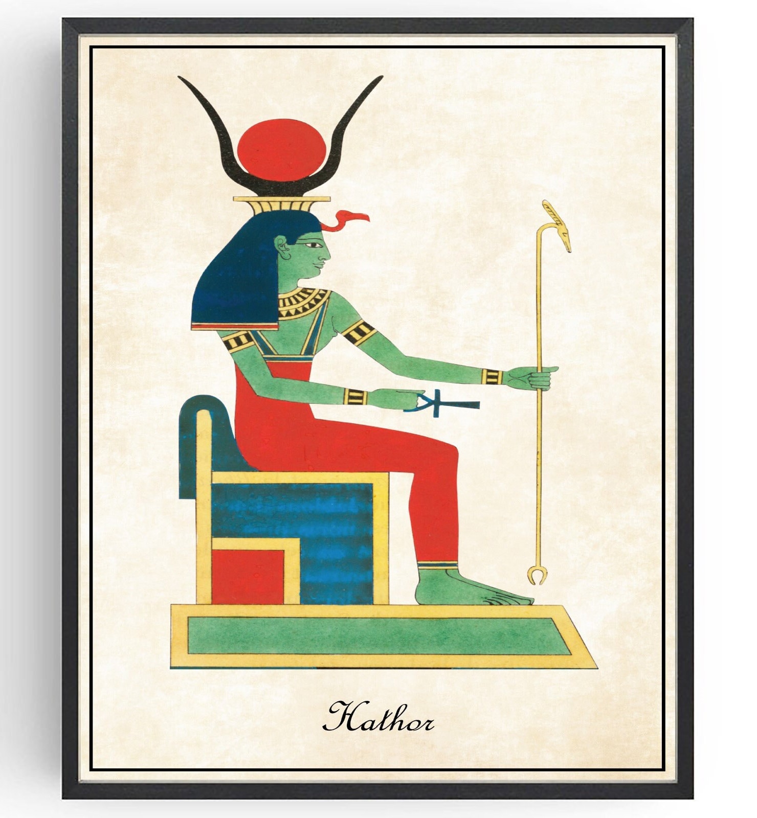 Hathor Poster Egyptian God Hieroglyphs Art Gothic Steampunk Vintage ...