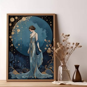 Flapper Girl Art Deco Print: 1920s Moon & Stars Poster - Etsy