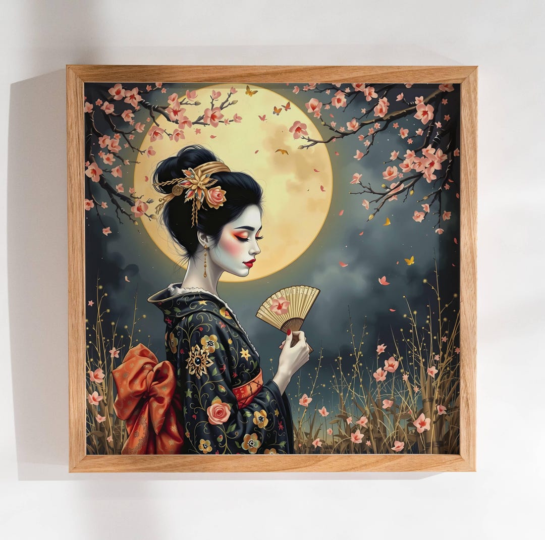 Japanese Geisha Girl Art Birthday Ideas Digital Square Print Printable ...