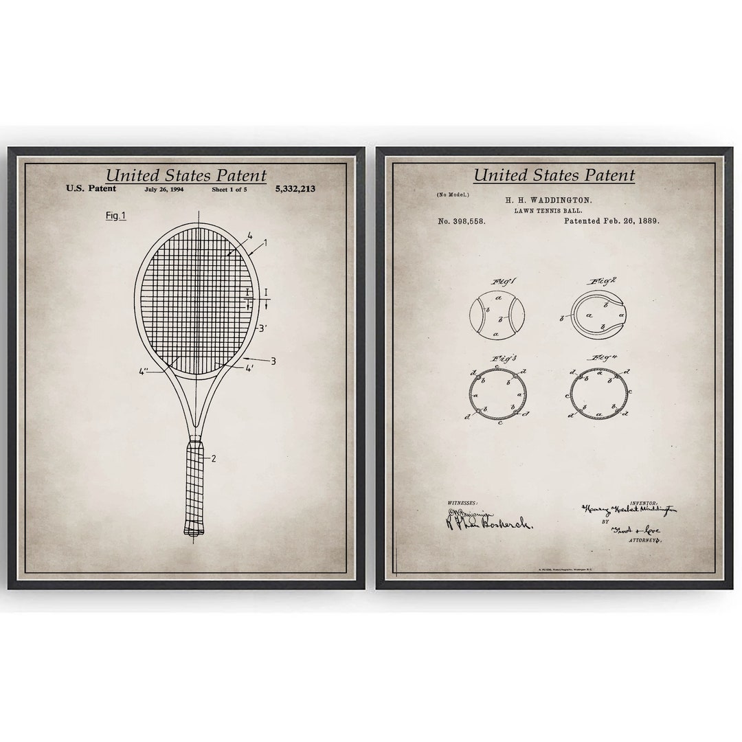 Tennis Racket Patent Blueprint Design Sports Wall Art Office Poster ...