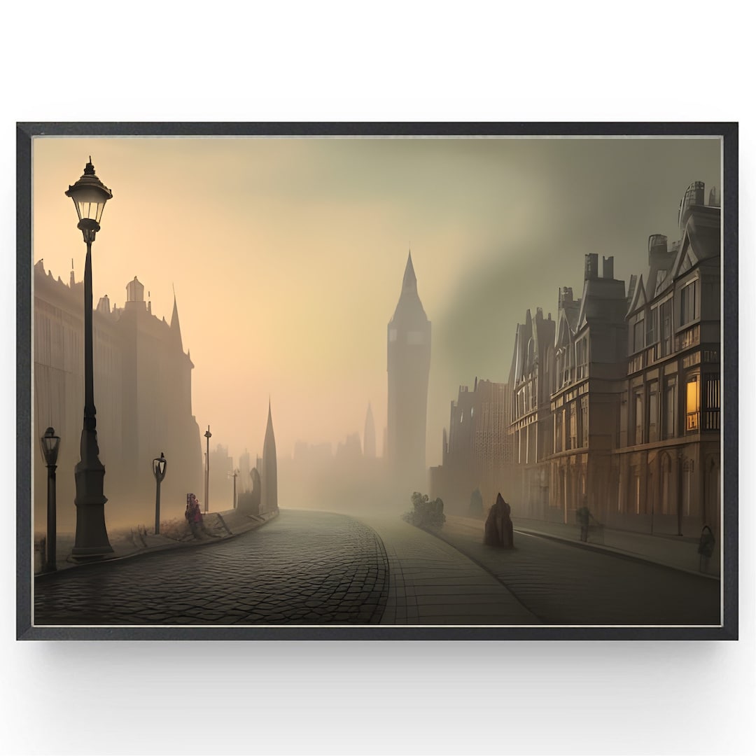 London at Night Poster Victorian City Print Gothic Art - Etsy