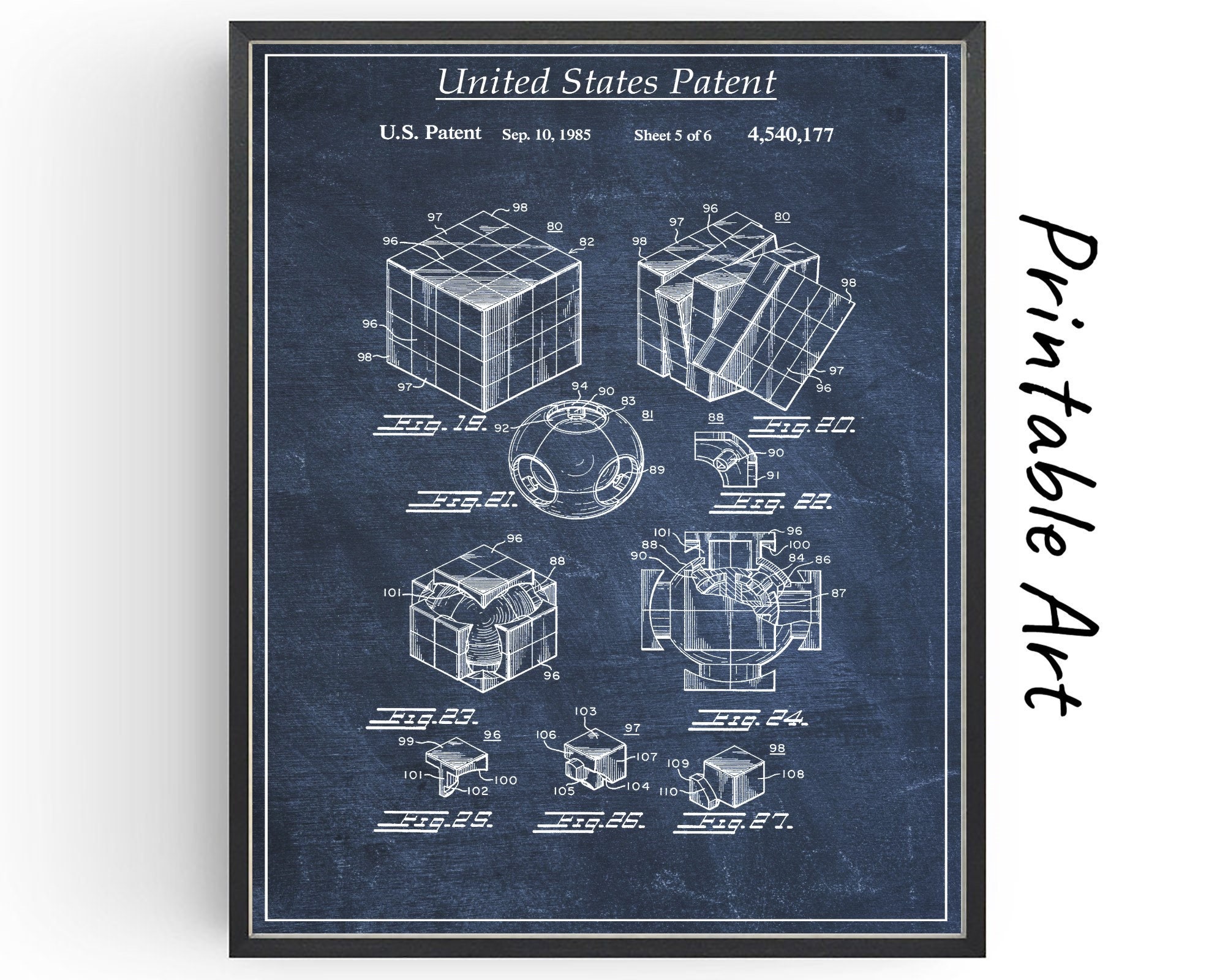 Printable Rubiks Cube Patent Download Prints Puzzle Blueprint Toy ...