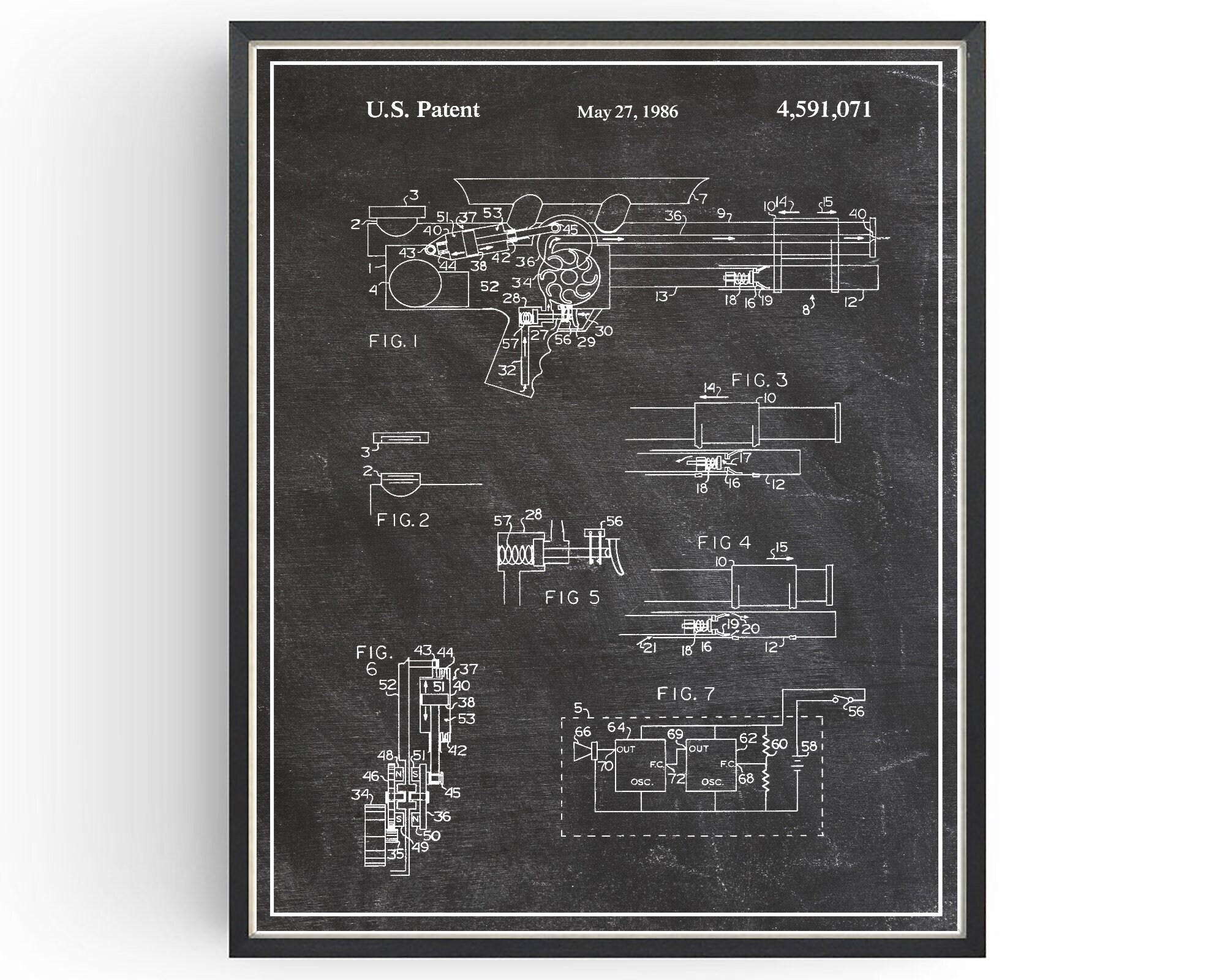 Nerf Gun Patent Blueprint Toy Design Bedroom Wall Art Office Poster ...