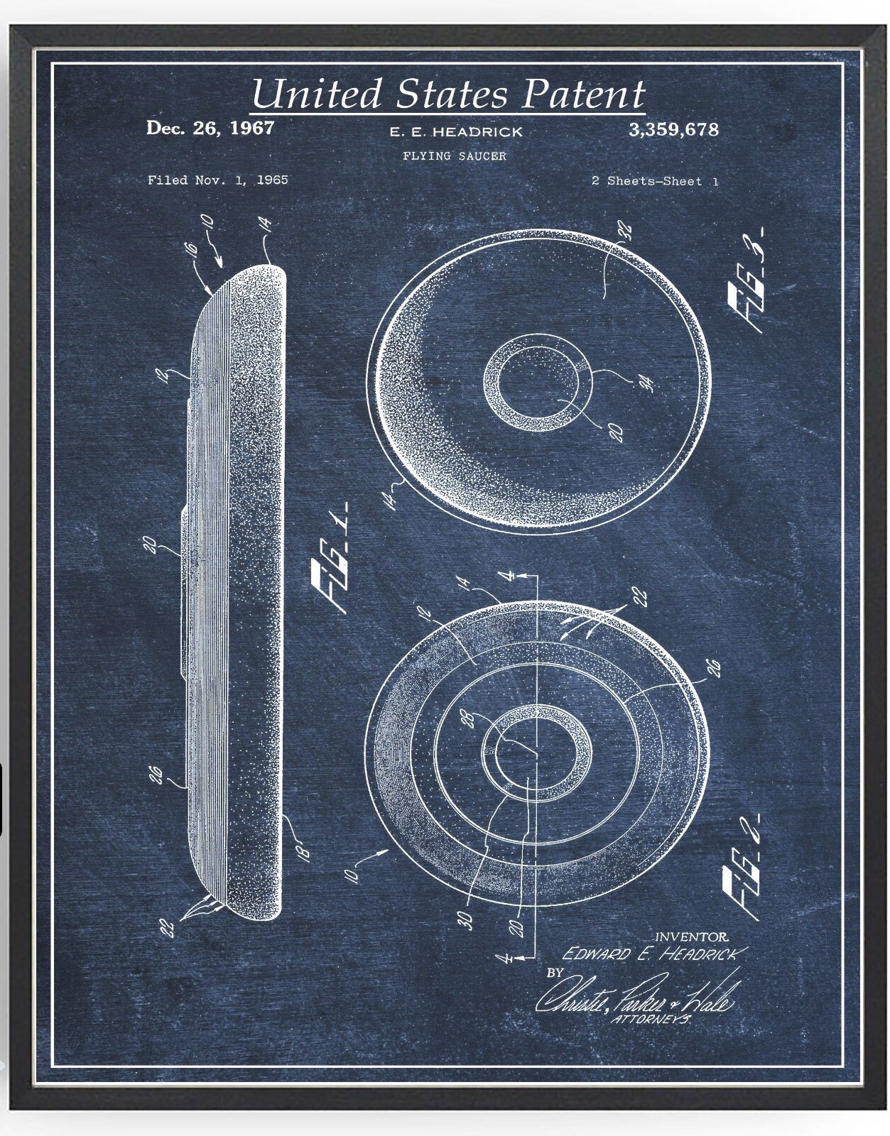 Printable Frisbee Patent Download Prints Flying Saucer Design Blueprint ...