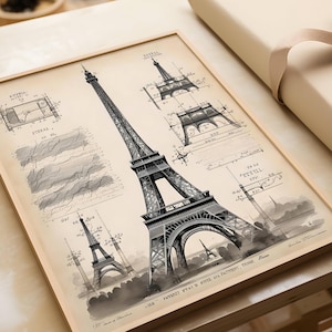 Eiffel Tower Poster Patent Art Blueprint Paris Landmarks Poster Wall ...
