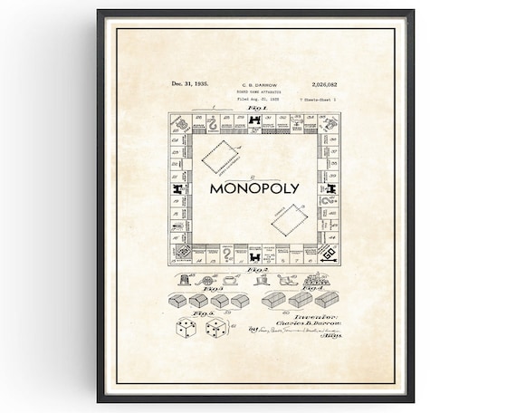 Monopoly Patent Print Blueprint Board Game Design Blueprint | Etsy
